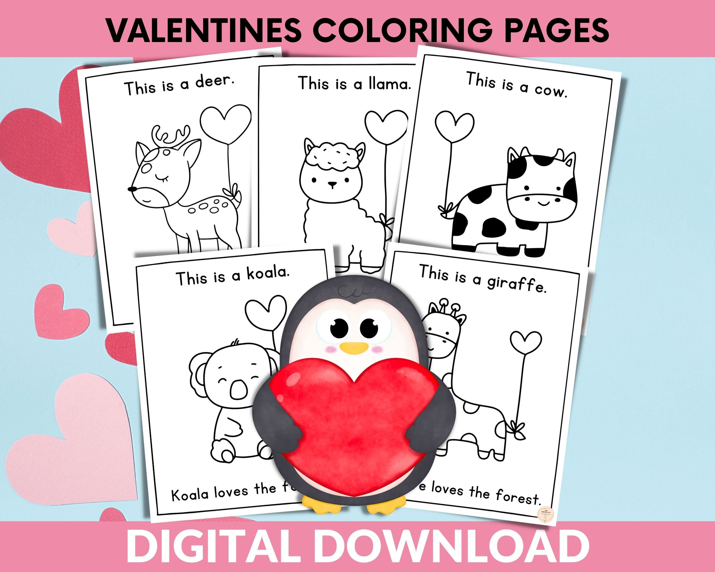 Kids Valentine Coloring Pages | Animal-themed Printable Worksheets ...