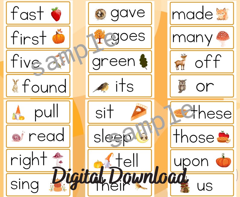 Second Grade Sight Words Dolch Flashcards Autumn-themed/ - Etsy