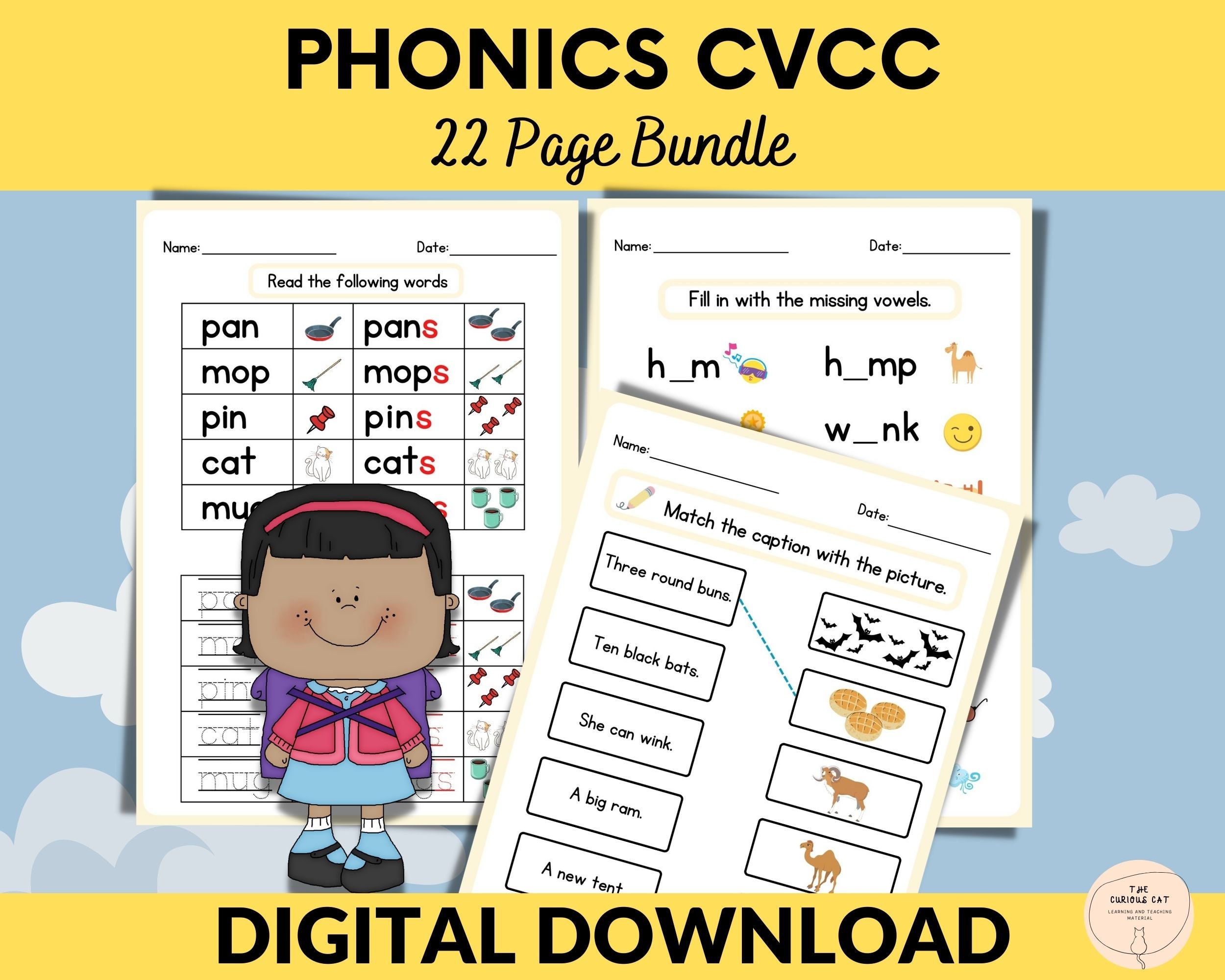 Kindergarten Phonics Worksheets, CVCC Phonics, Initial Reading Support ...