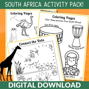 Printable South Africa Kids Activity Pack Travel Worksheets Activities ...