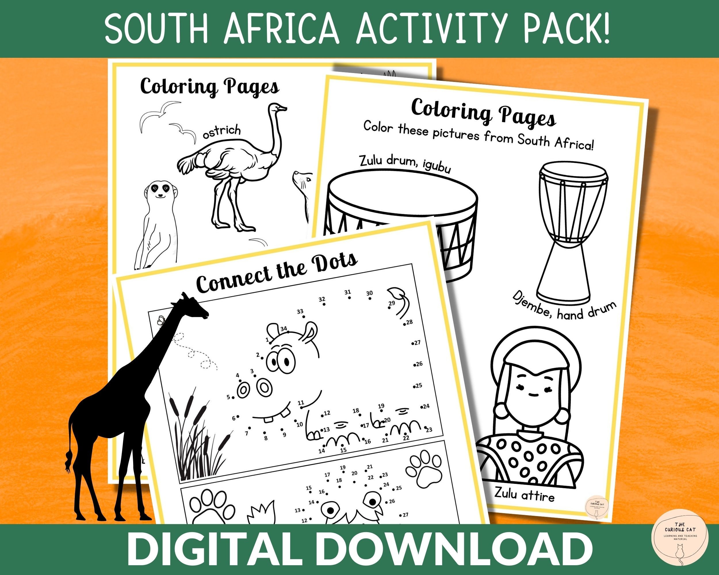 Printable South Africa Kids Activity Pack Travel Worksheets Activities ...