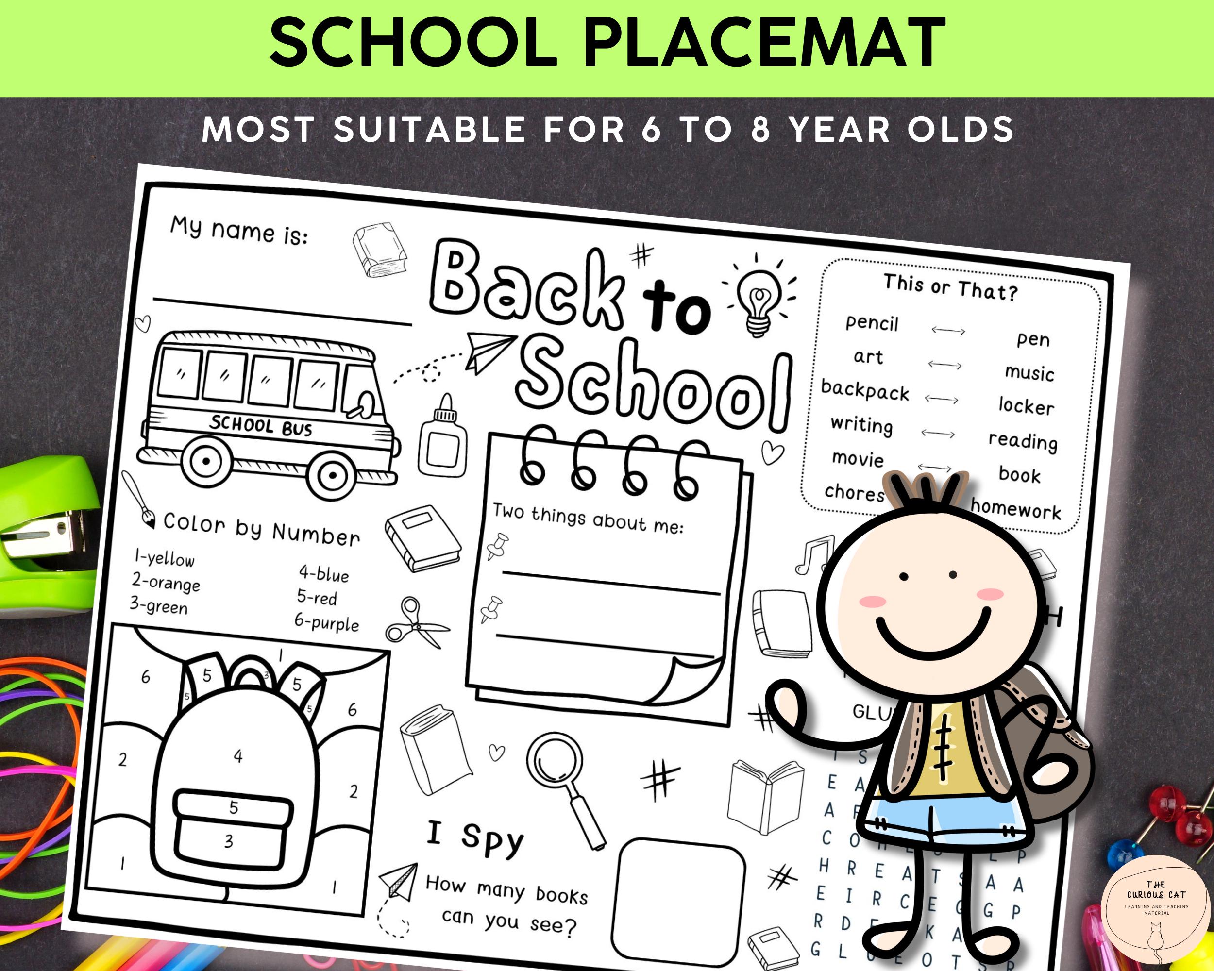 Printable Back to School Activity Placemat | First Day of School ...