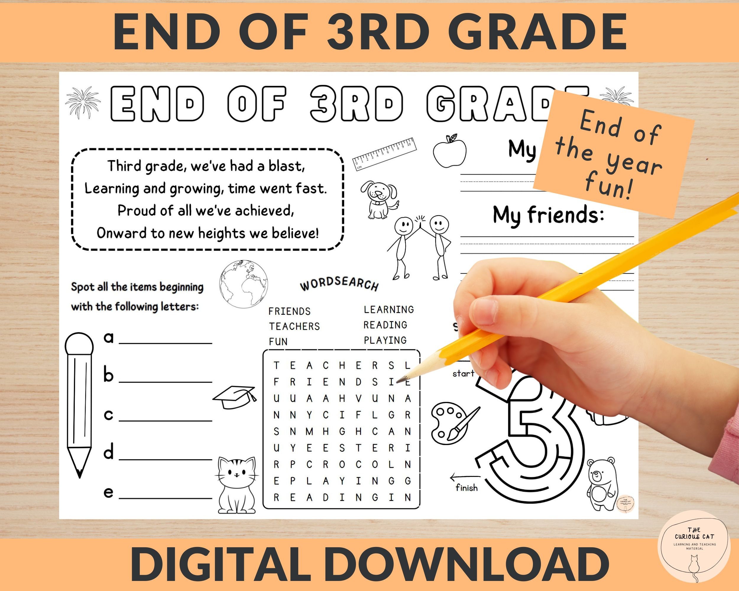 3rd Grade Graduation Placemat, End of Grade 3 Activity Sheet, Activity ...