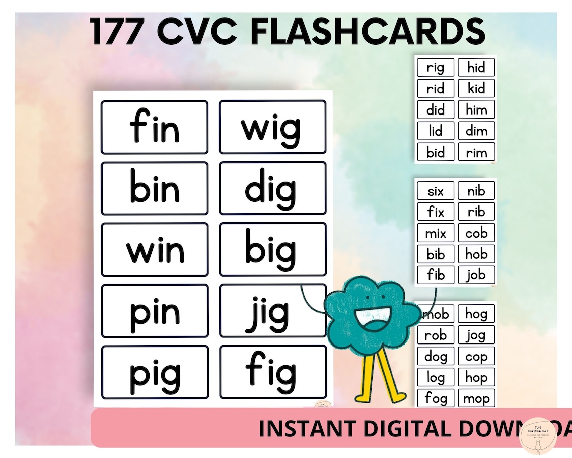 CVC Phonics Flashcards Cvc Word Kindergarten Phonics Phonemic Awareness ...