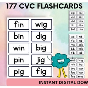 CVC Phonics Flashcards Cvc Word Kindergarten Phonics Phonemic Awareness ...