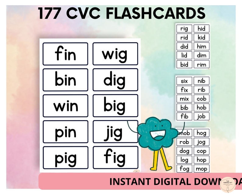 CVC Phonics Flashcards Cvc Word Kindergarten Phonics Phonemic Awareness ...