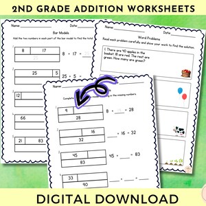 30 Addition Worksheets for 2nd Grade, Maths Printables, Addition Facts ...