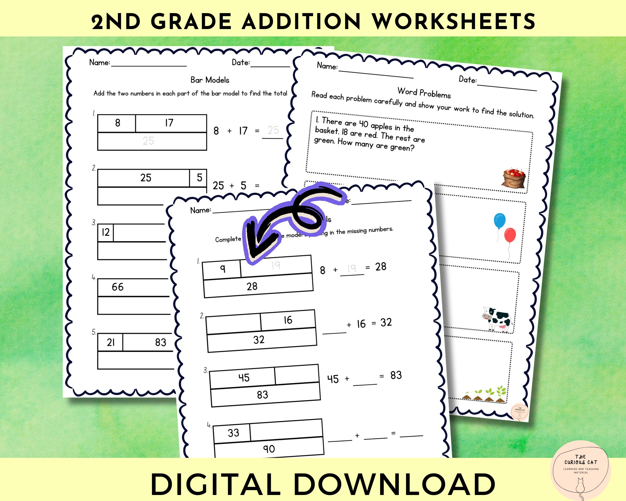 30 Addition Worksheets for 2nd Grade, Maths Printables, Addition Facts ...