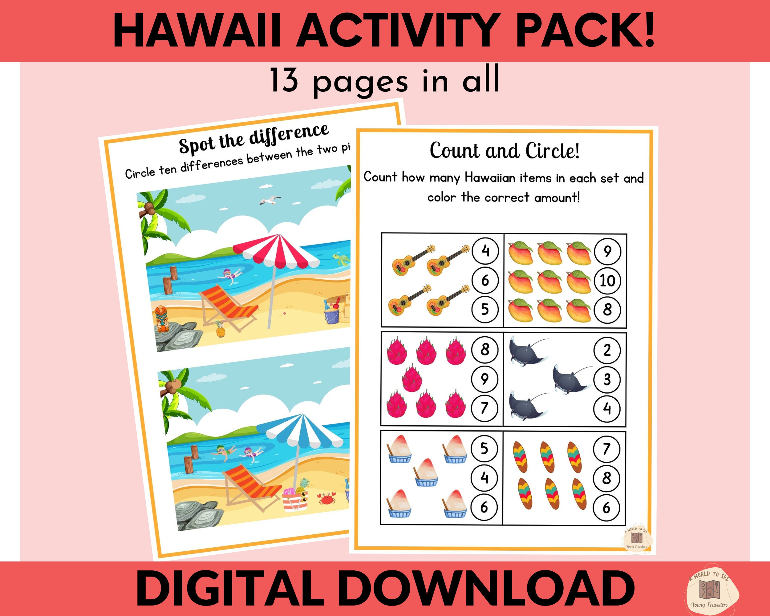 Kindergarten Worksheets, Hawaii Learning and Adventure Pack for Young ...