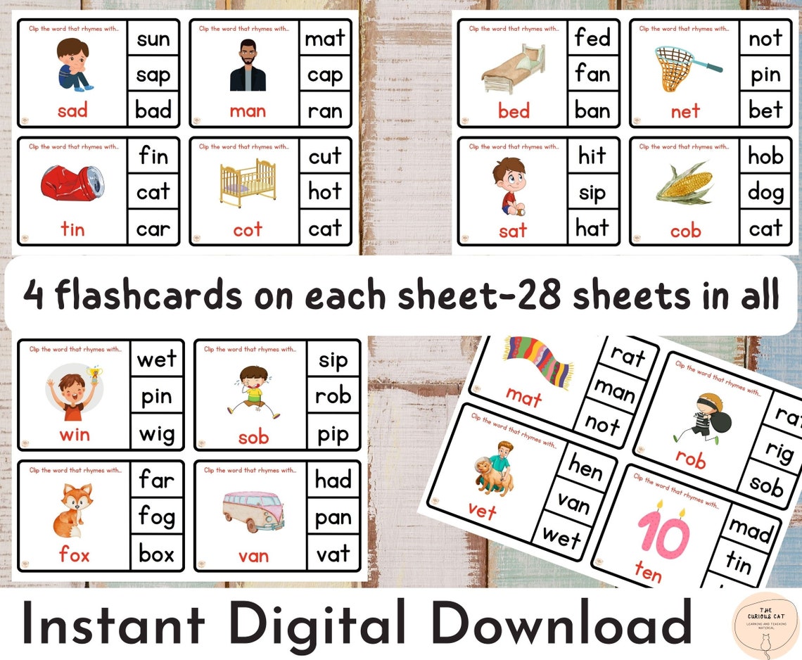 CVC Rhyming Words Activity, Word Families Rhyming Picture Cards, Early ...