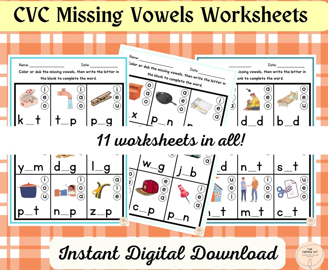 Phonics Worksheets Middle Sound Practice Kindergarten - Etsy