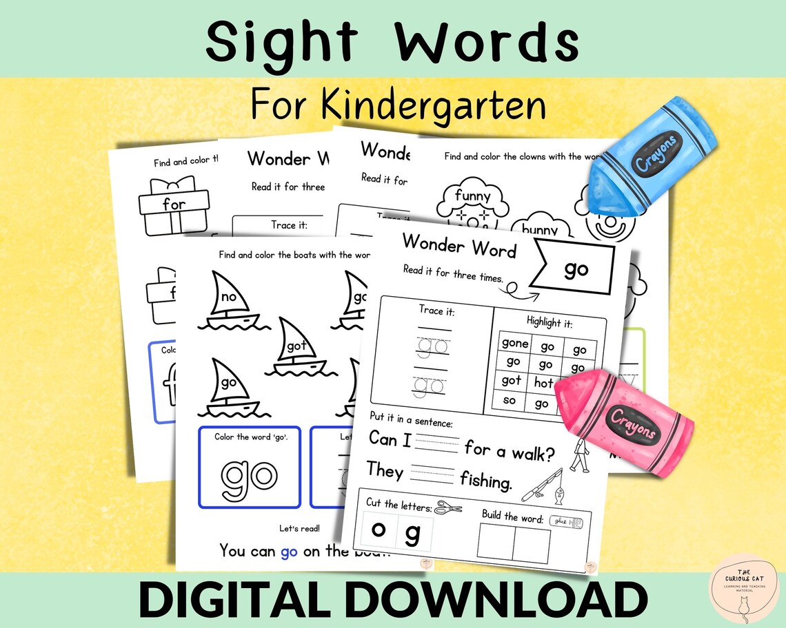 Dolch Sight Words Worksheets, Pre-primer Kindergarten Workbook Spelling ...