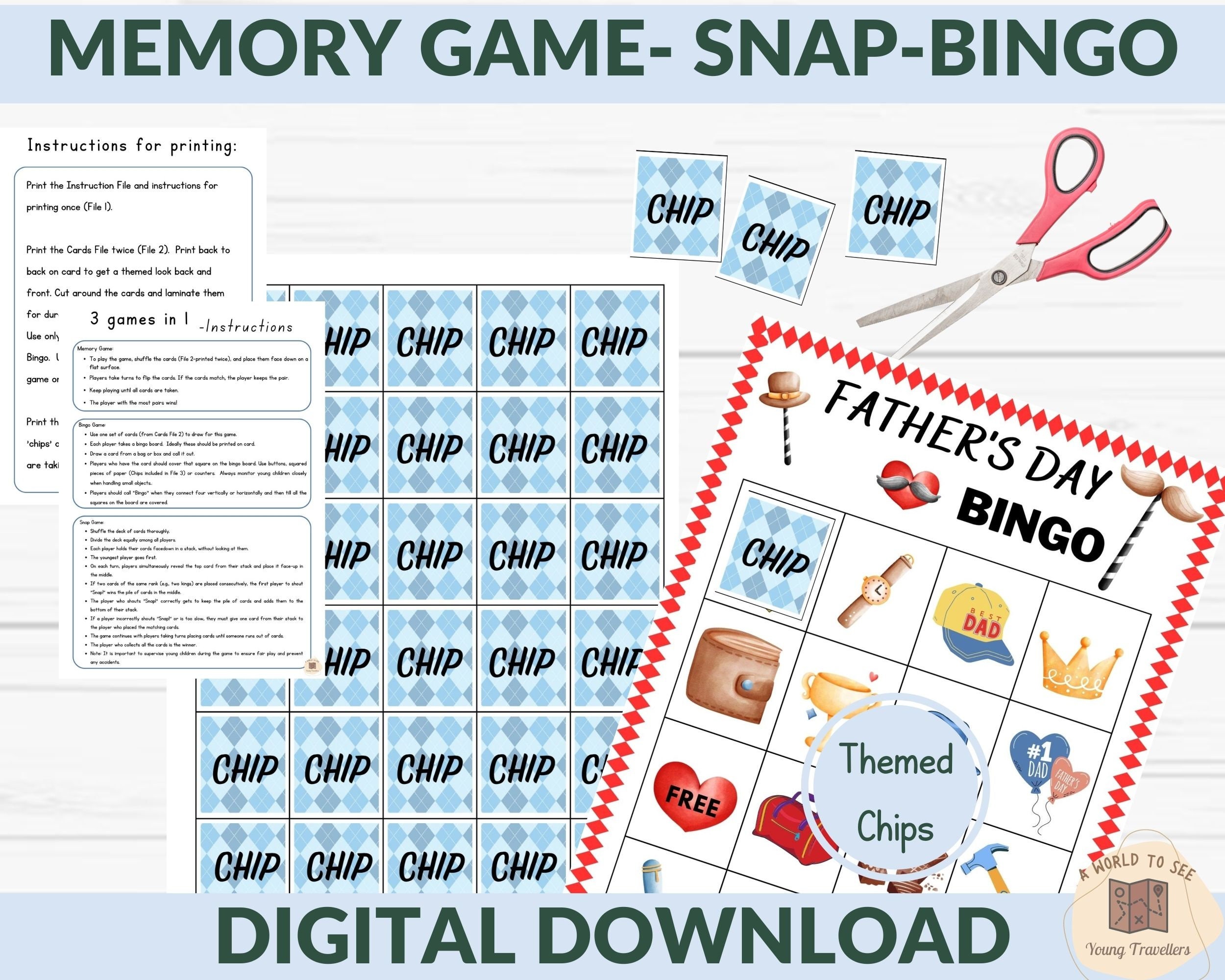 Father's Day Game Pack, Bingo, Snap and Memory Games, Father's Day Fun ...