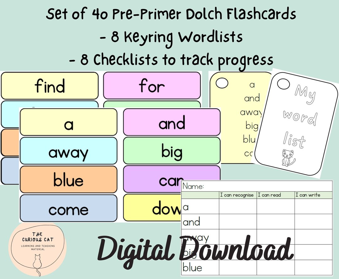 Kindergarten Sight Words Flashcards, Dolch Pre-primer Flashcards ...