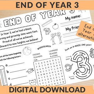 3rd Grade Graduation Placemat, End of Grade 3 Activity Sheet, Activity ...