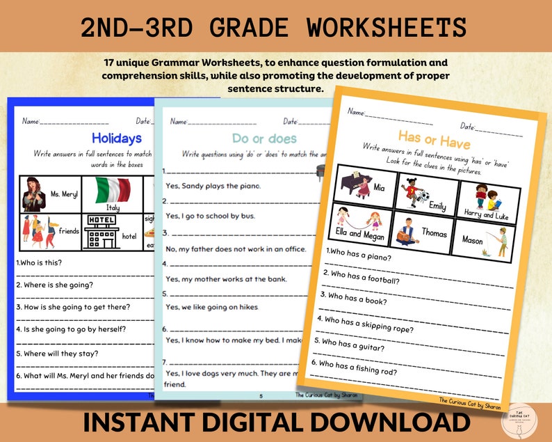 Reading & Writing Worksheets for 2nd - 3rd Grade | Sentence Building ...