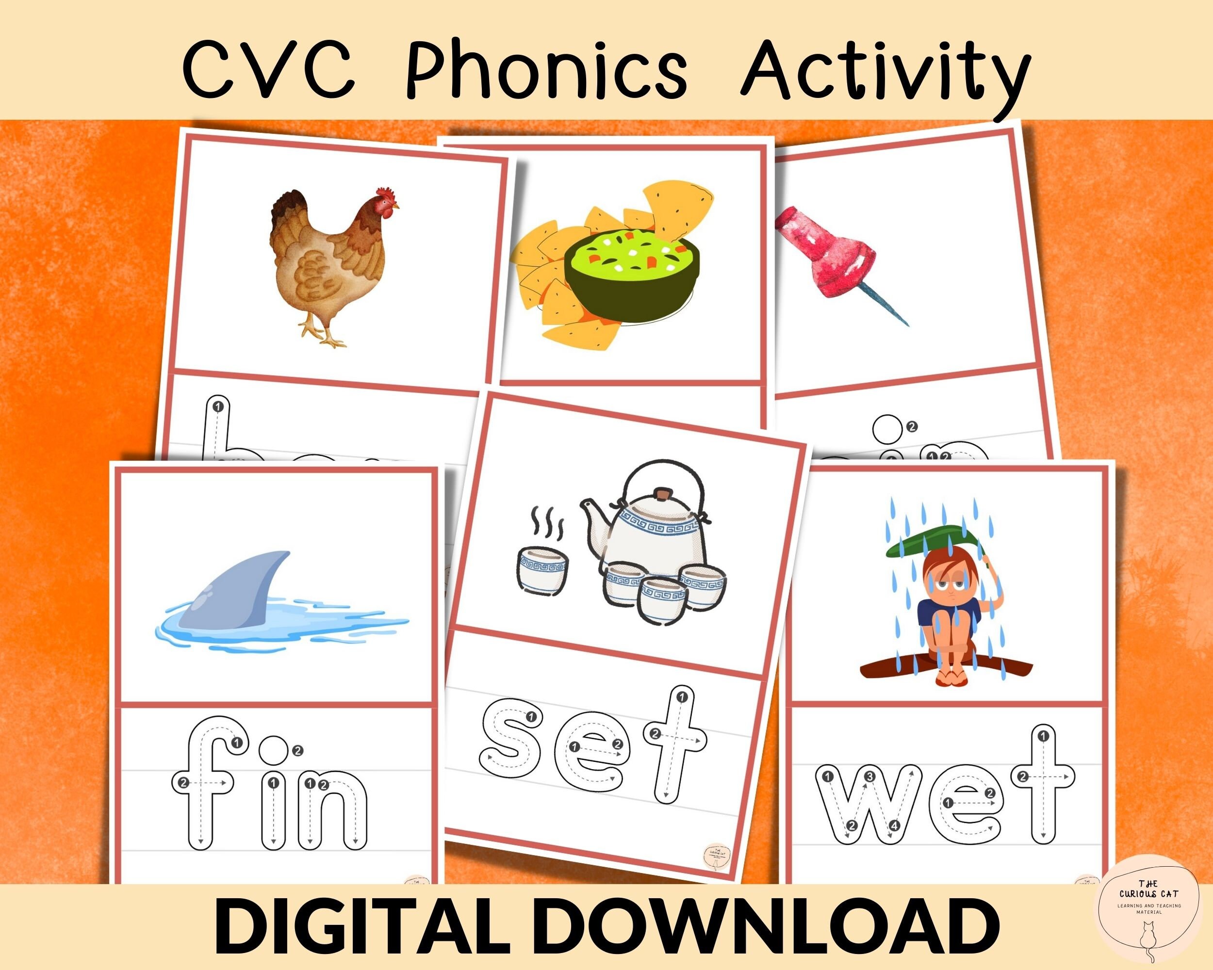 Phonics Flashcards for Kindergarten | CVC Word Builder | Trace the Word ...