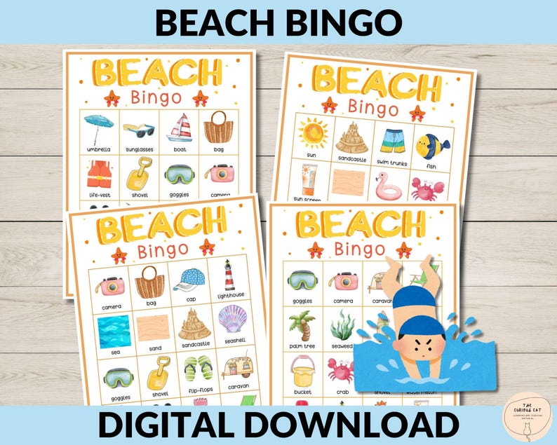 Kids Bingo Game, Beach Birthday Activity Pack, Fun Summer Printable ...
