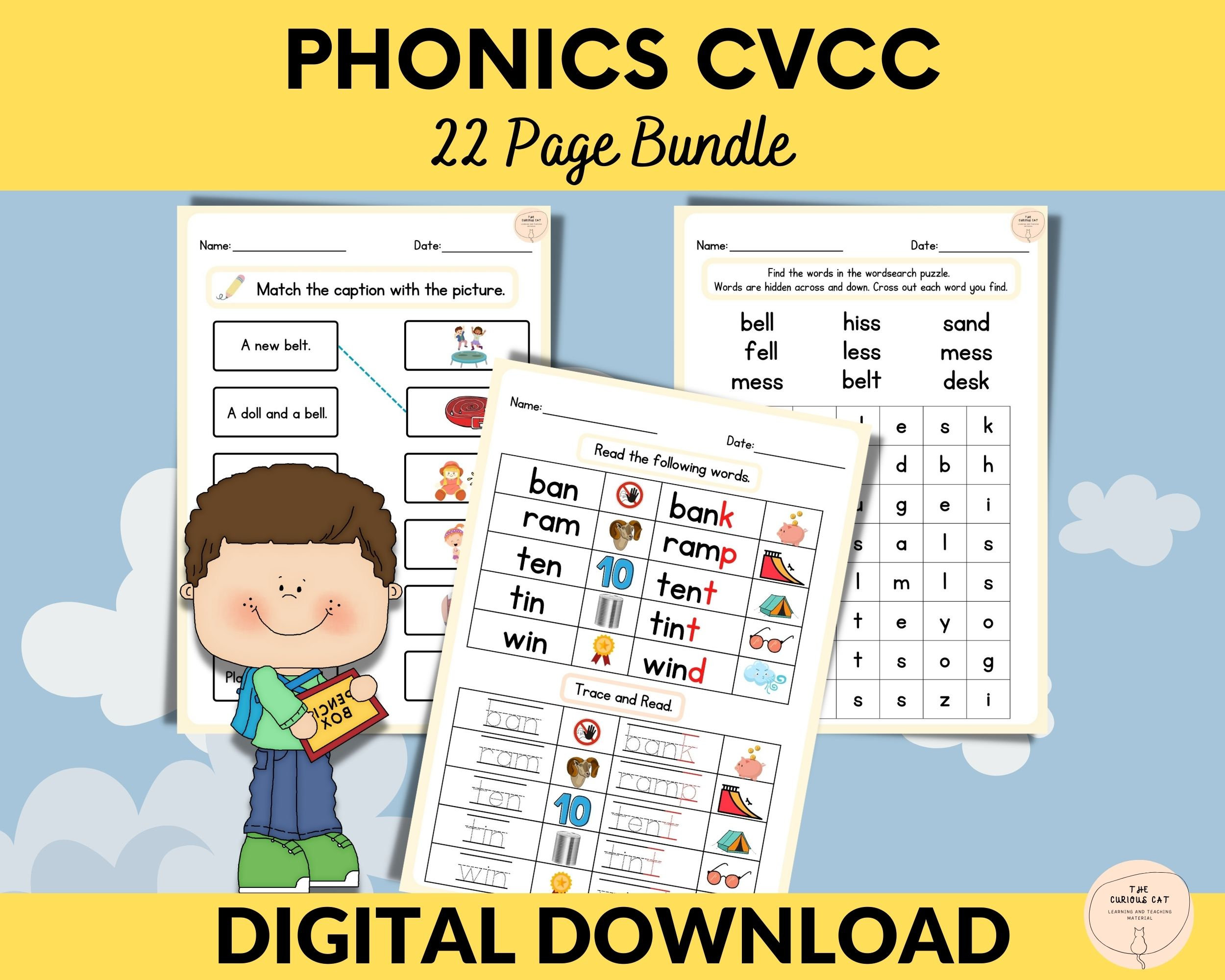 Kindergarten Phonics Worksheets, CVCC Phonics, Initial Reading Support ...