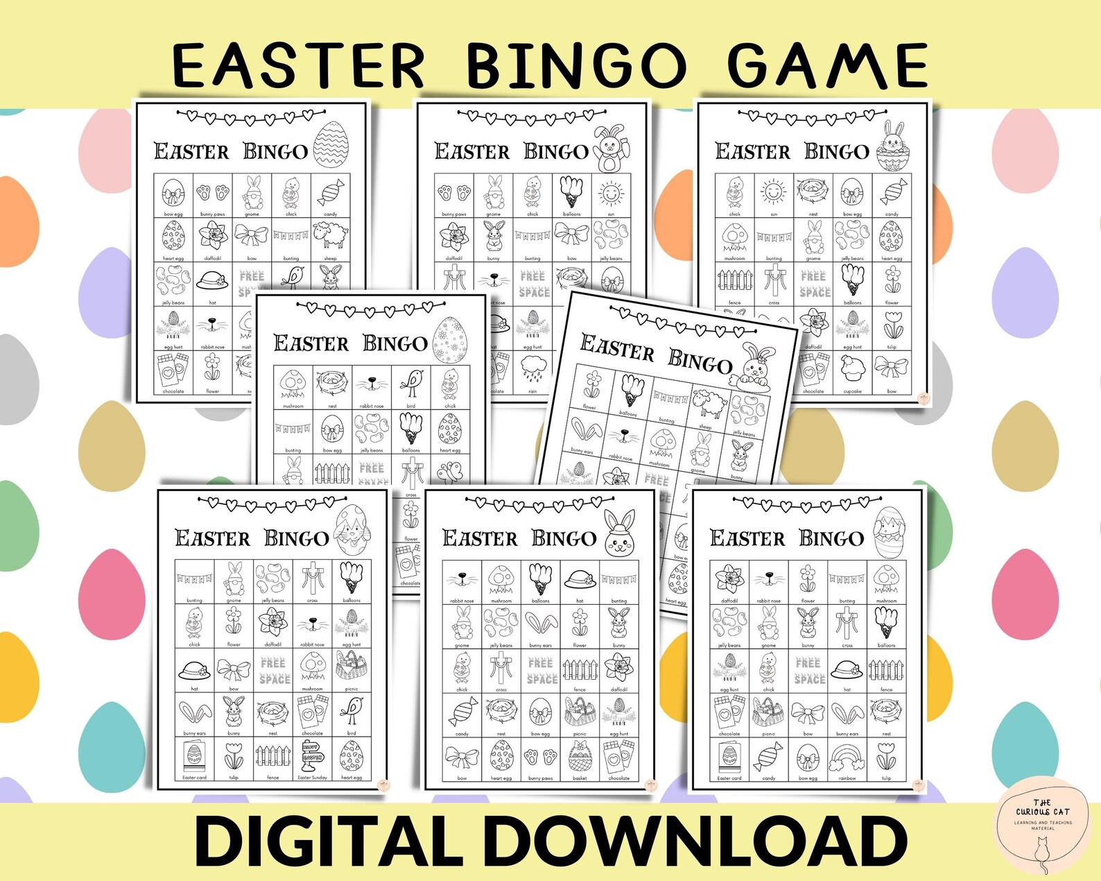 30 Easter Bingo Cards Outline Black & White Printable Classroom Game ...