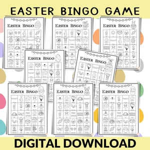 30 Easter Bingo Cards Outline Black & White Printable Classroom Game ...