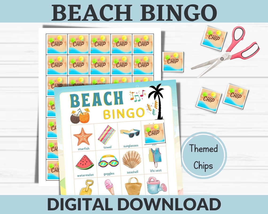 Printable Beach Bingo Game, Summer Bingo for Kids, Fun Beach Game ...