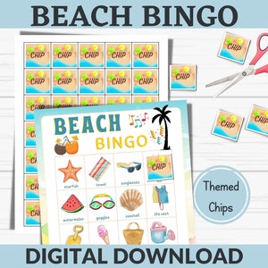 Printable Beach Bingo Game, Summer Bingo for Kids, Fun Beach Game ...