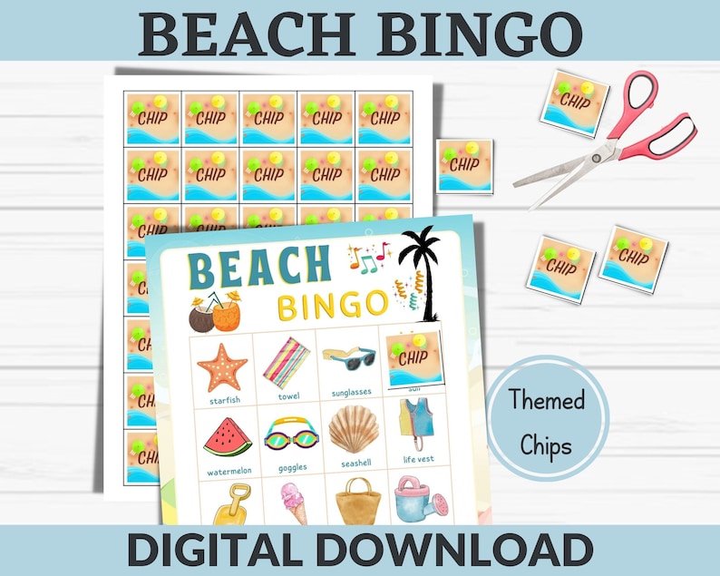 Printable Beach Bingo Game, Summer Bingo for Kids, Fun Beach Game ...