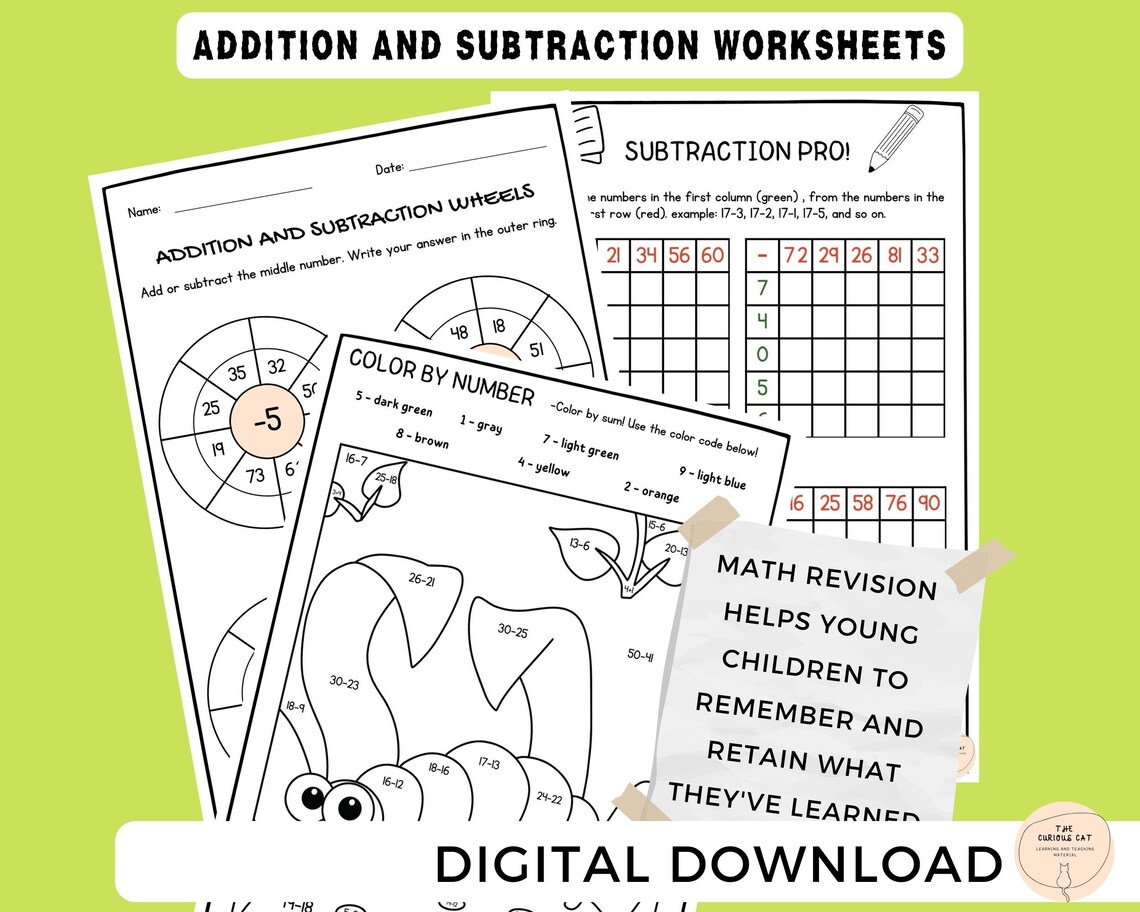 Addition Subtraction Worksheets, 2nd Grade Printables, Home School ...