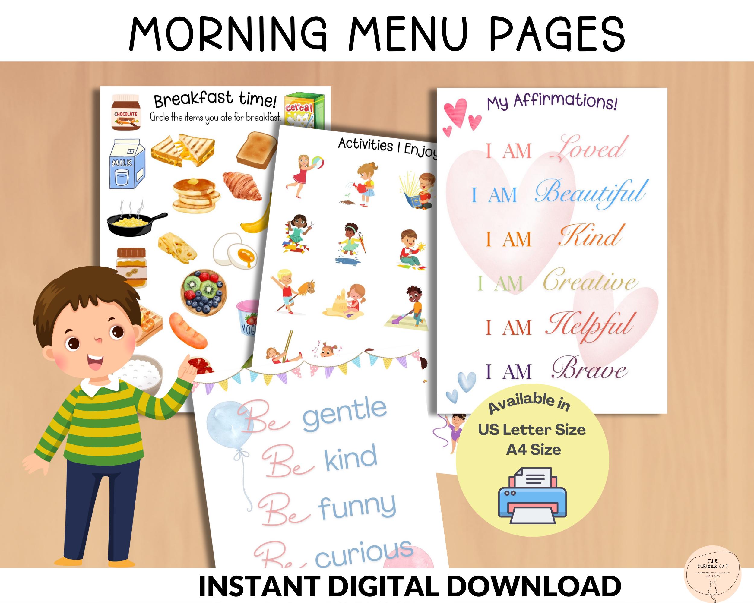 100 Pages Morning Menu Printable for Toddlers and Pre-schoolers ...