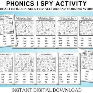 Phonics CVC Printables, Kindergarten Phonics Printouts, Pre-k Picture ...