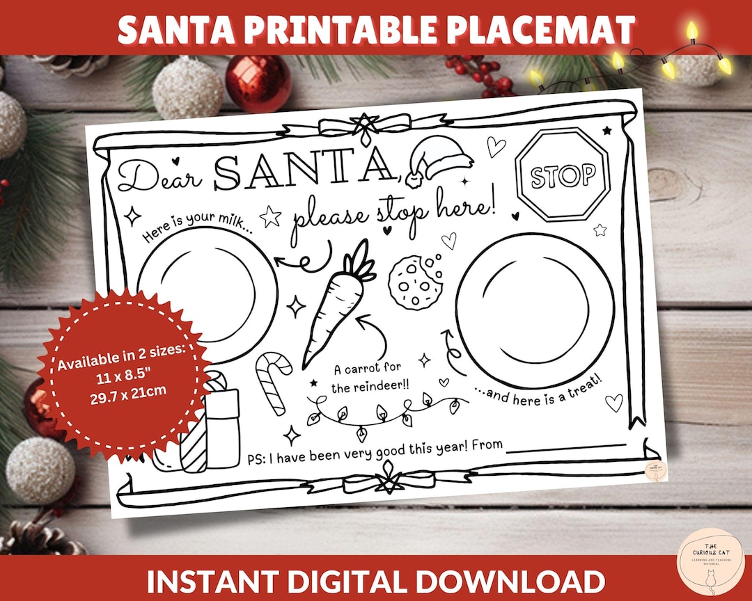 Printable Santa Placemat | Kids Christmas Activity Mat | Coloring Mat ...