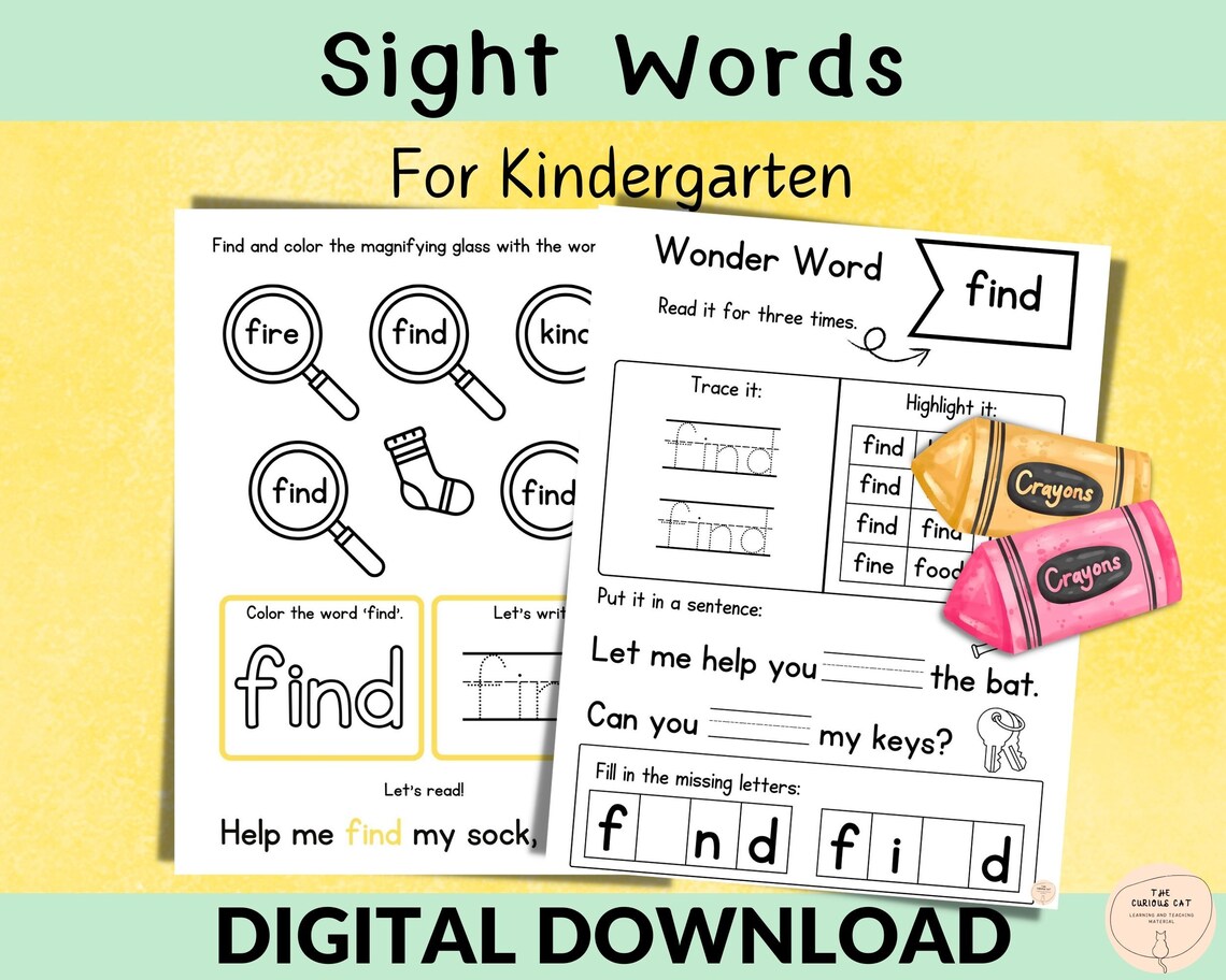 Dolch Sight Words Worksheets, Pre-primer Kindergarten Workbook Spelling ...