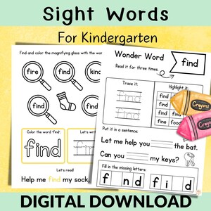 Dolch Sight Words Worksheets, Pre-primer Kindergarten Workbook Spelling ...