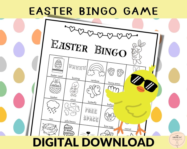 30 Easter Bingo Cards Outline Black & White Printable Classroom Game ...