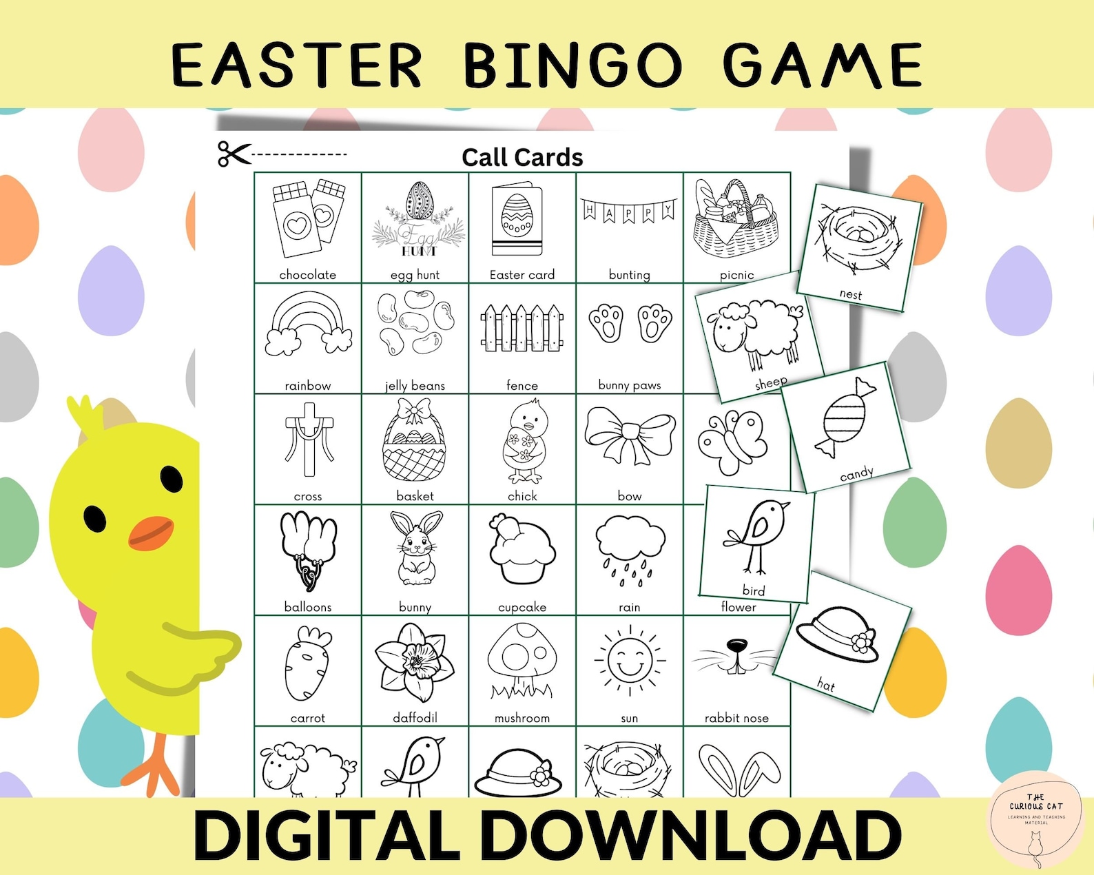 30 Easter Bingo Cards Outline Black & White Printable Classroom Game ...