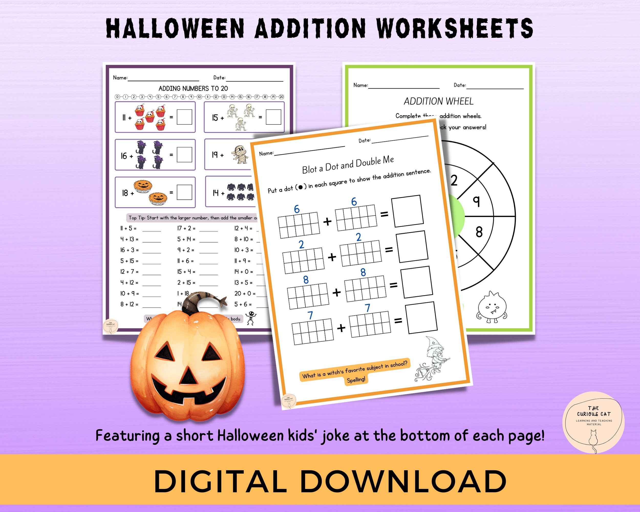 Maths Worksheets, Halloween Maths Printouts for 2nd Grade, Addition ...