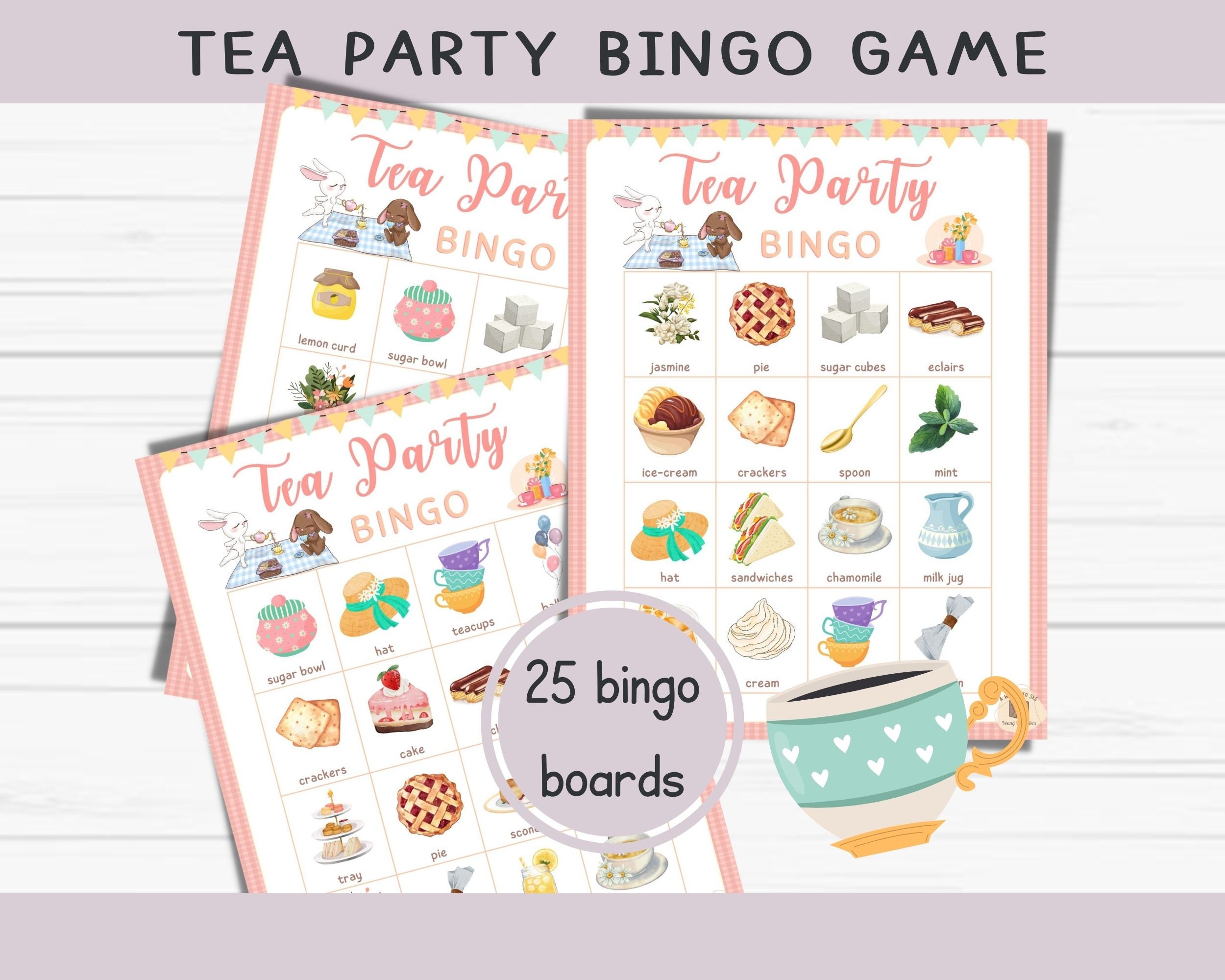 Tea Party Bingo Cards, Tea Party Games, Kids Printable Garden Party ...