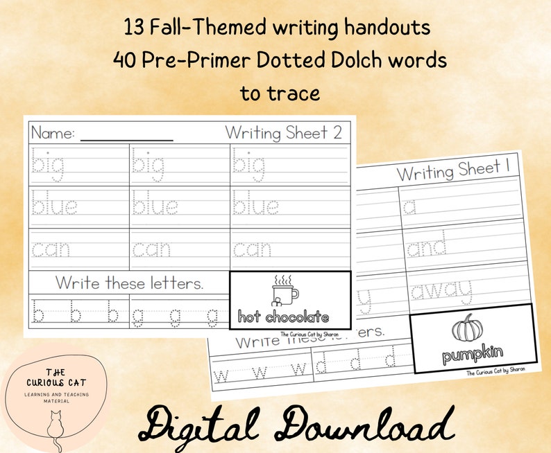 Fall-themed Tracing Sheets| Letter Tracing| Dolch Pre-primer ...