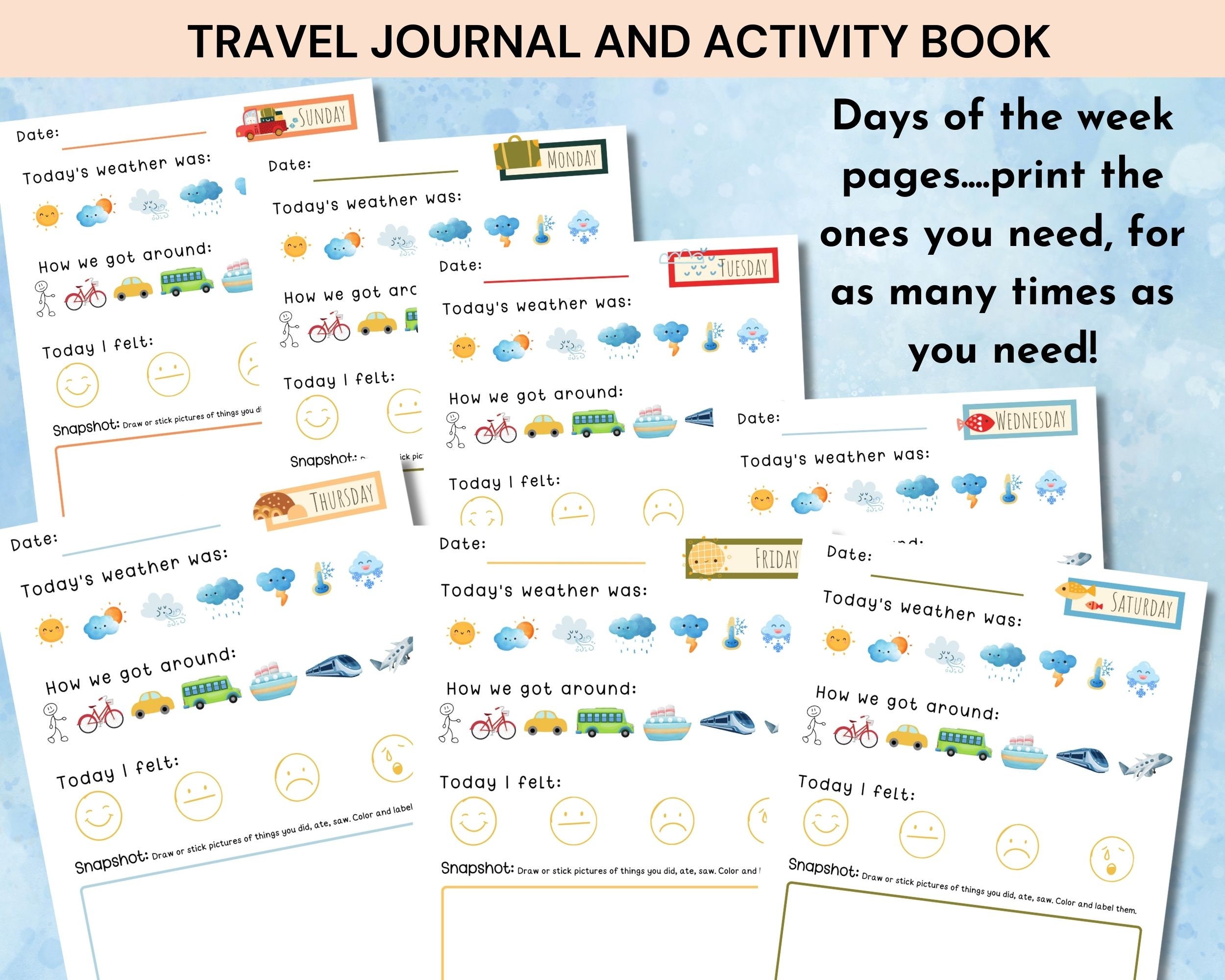 Printable Travel Journal for Kids, Fun Children’s Travel Diary, Family ...