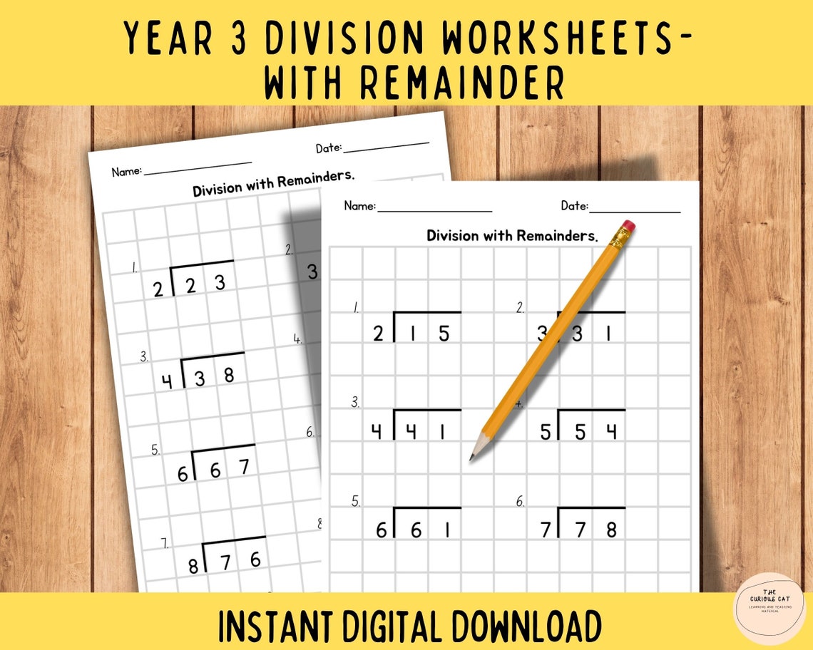 Printable Division Sums With Remainders, Maths Worksheets for 3rd Grade ...