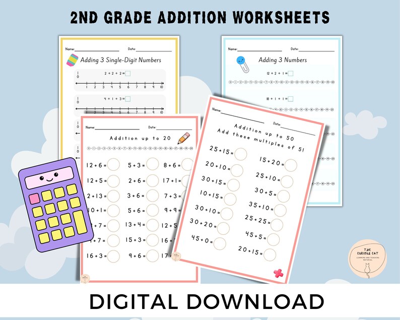 Addition Worksheets for 2nd Grade, Maths Printouts Educational Resource ...