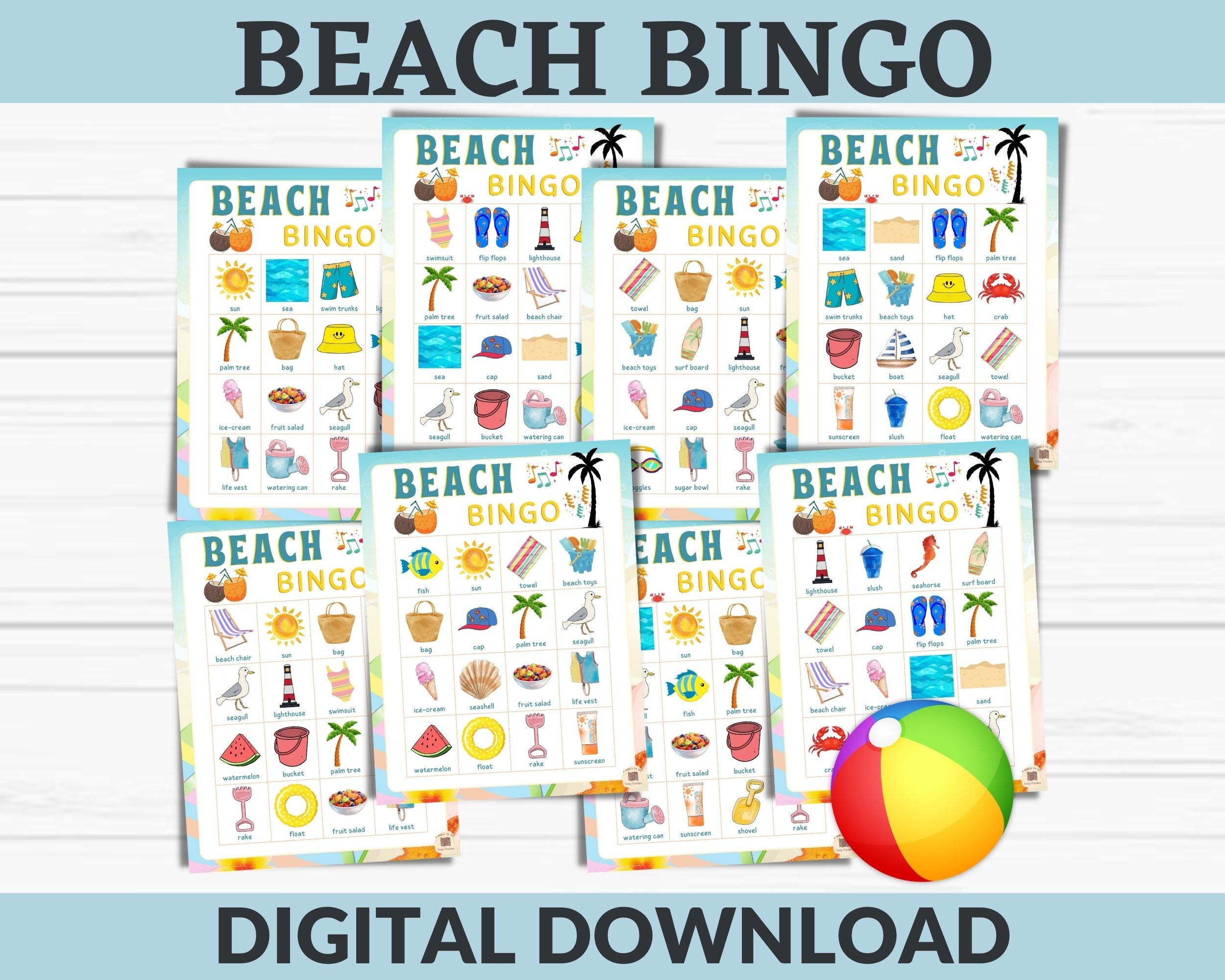 Printable Beach Bingo Game, Summer Bingo for Kids, Fun Beach Game ...