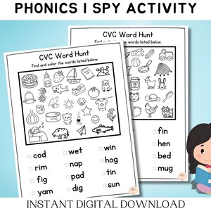 Phonics CVC Printables, Kindergarten Phonics Printouts, Pre-k Picture ...