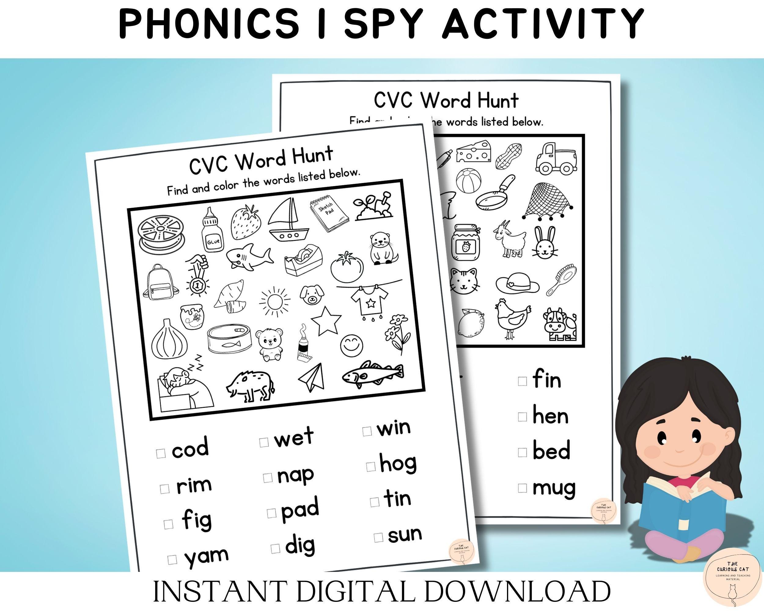 Phonics CVC Printables, Kindergarten Phonics Printouts, Pre-k Picture ...