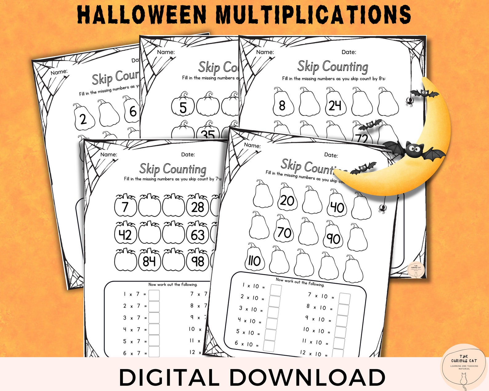60 Maths Multiplication Practice Worksheets, Halloween Printables ...