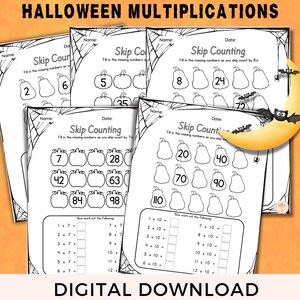 60 Maths Multiplication Practice Worksheets, Halloween Printables ...