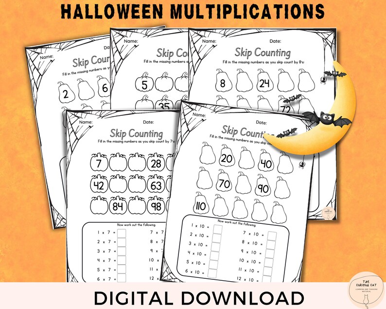 60 Maths Multiplication Practice Worksheets, Halloween Printables ...