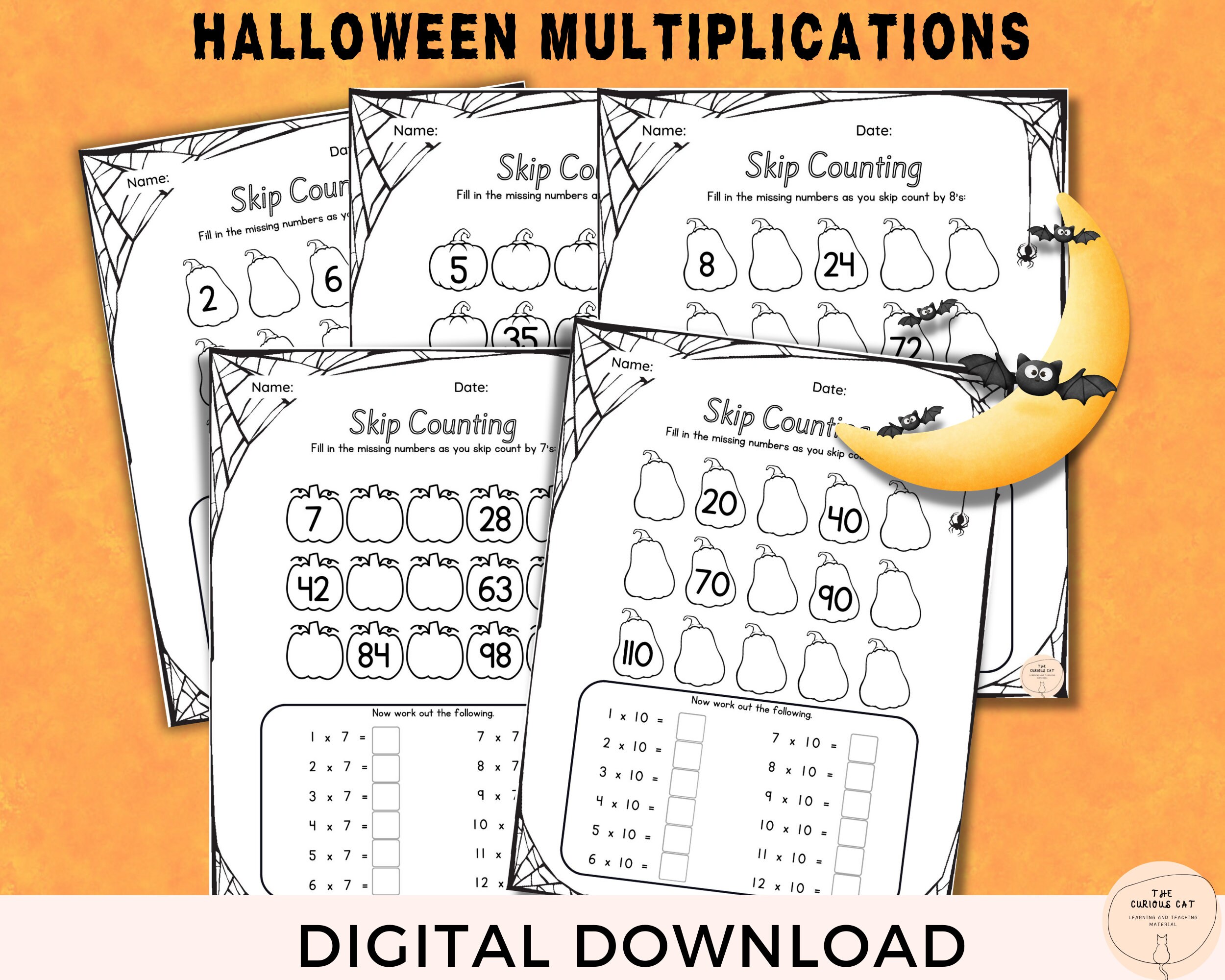 60 Maths Multiplication Practice Worksheets, Halloween Printables ...