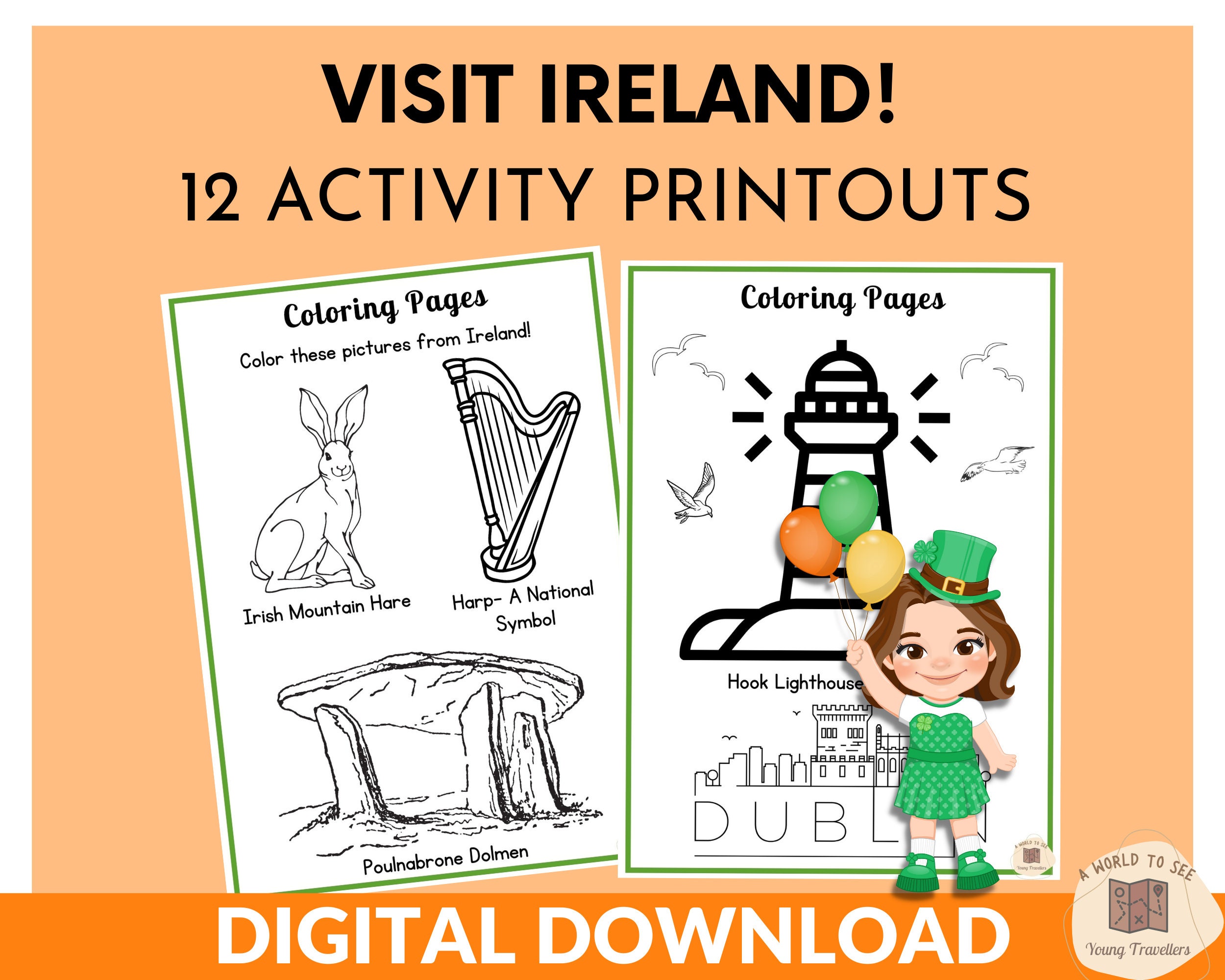 Travel to Ireland Printable for Kids, Educational Pack for Toddlers and ...